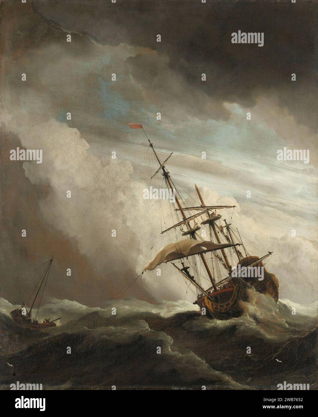 Een schip in volle zee bij vliegende storm, bekend als ‘De windstoot ...