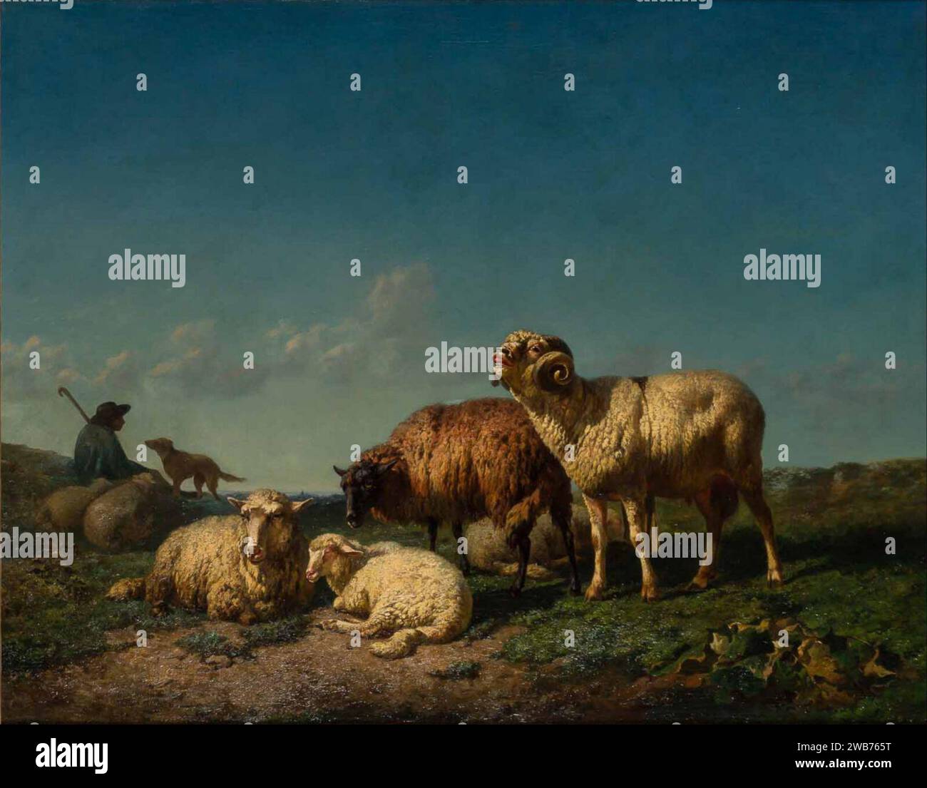 Edward Woutermaertens - A Shepherd and his Flock at Rest Stock Photo ...