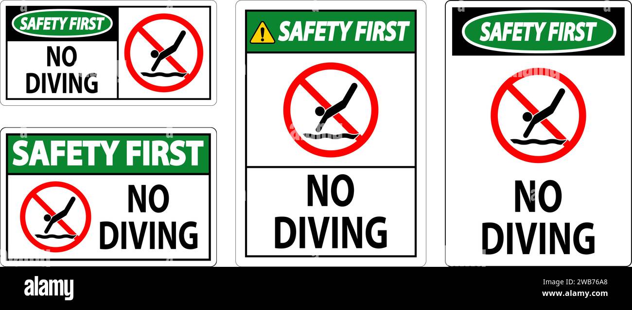 Swimming Pool Sign Safety First No Diving Stock Vector Image & Art - Alamy