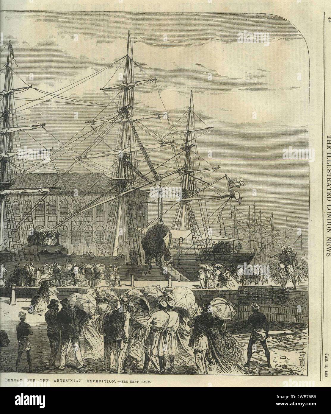 ''Embarking elephants at Bombay for the Abyssinian expedition,'' from ...