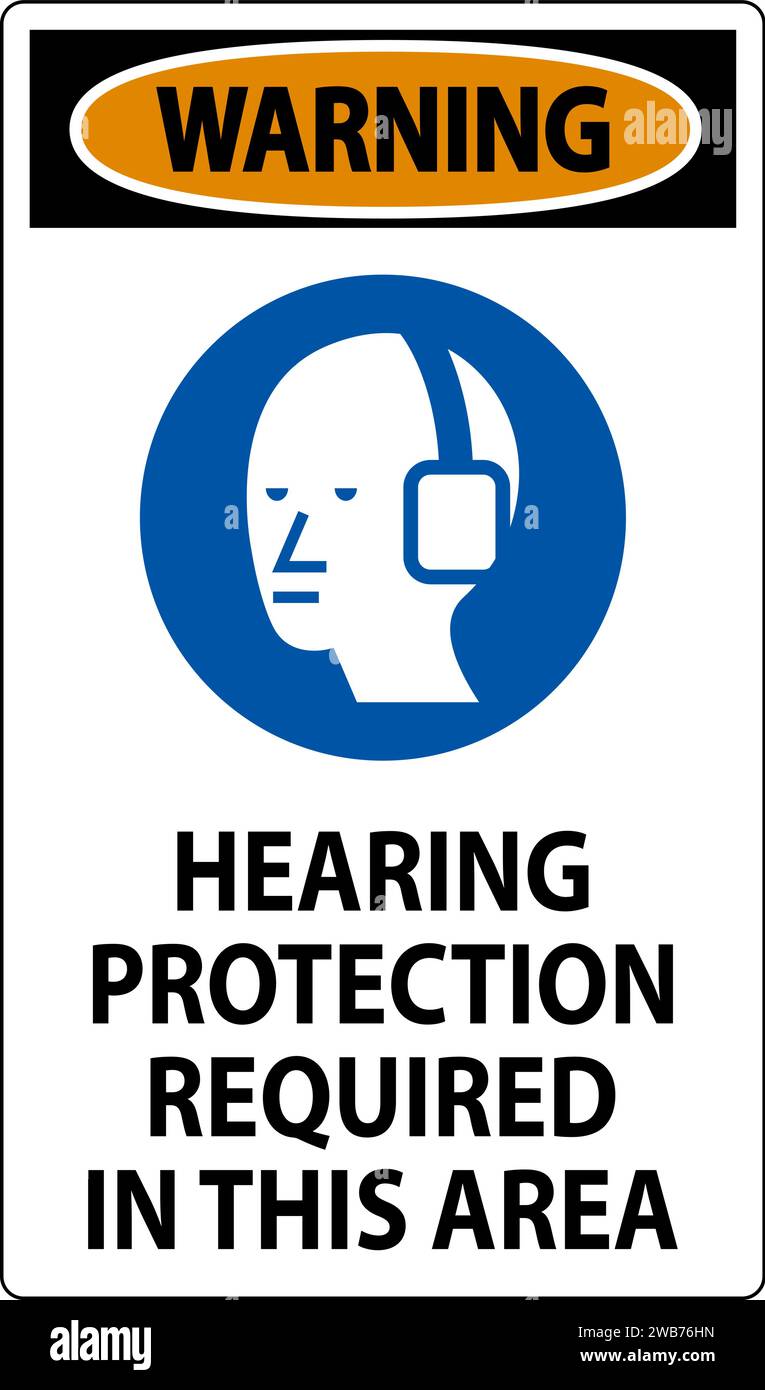Warning sign hearing protection required in this area hi-res stock ...