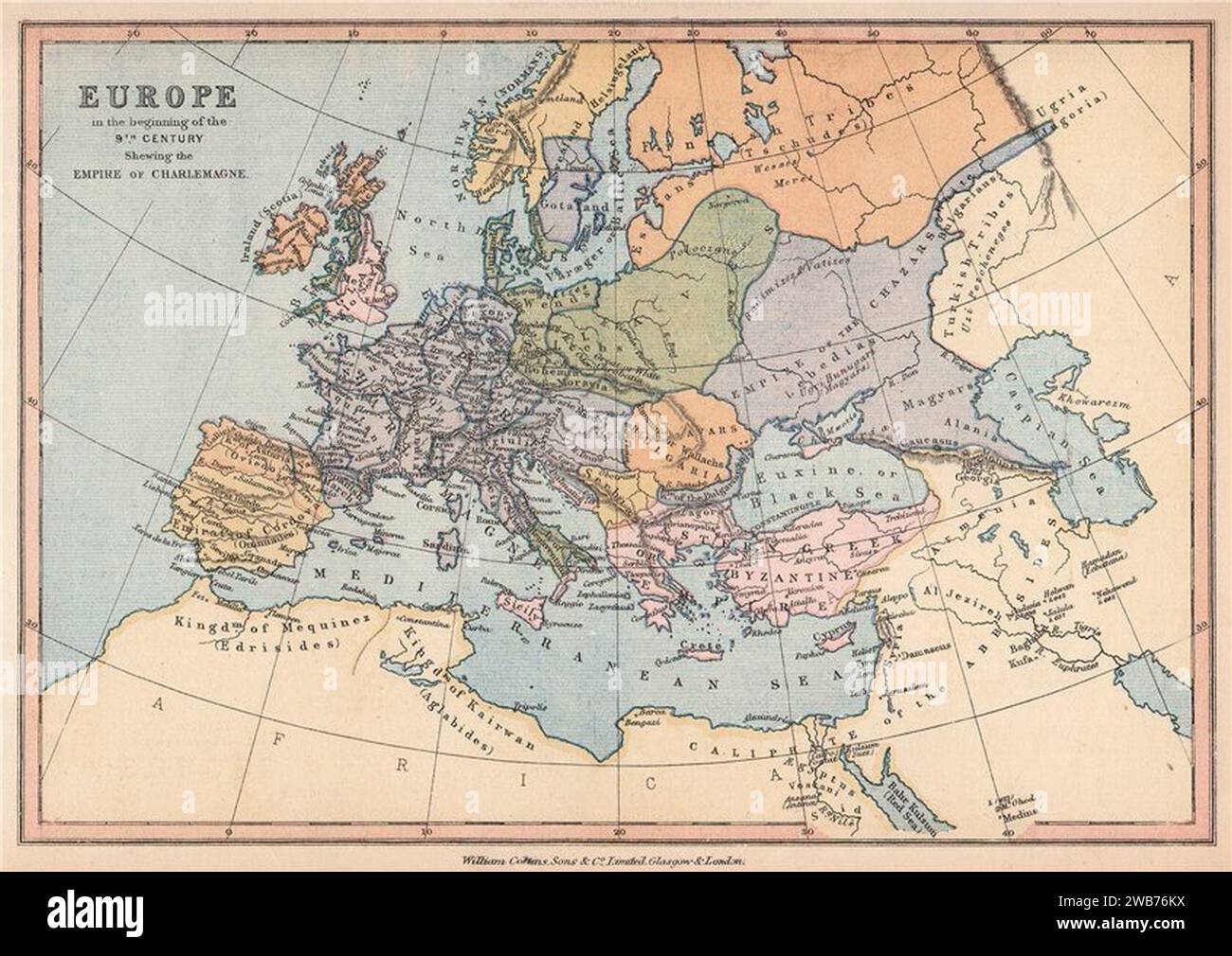 'Europe in the beginning of the 9th Century', 1878 map Stock Photo - Alamy