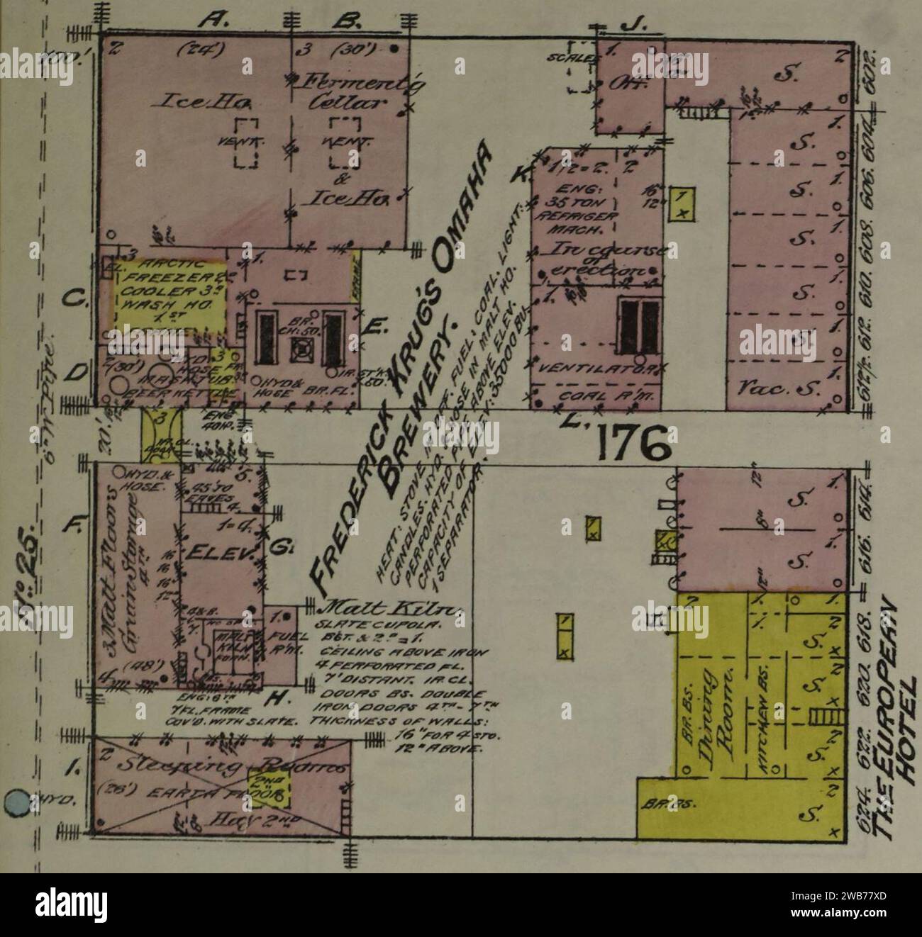 ''FREDERICK KRUG'S OMAHA BREWERY'' 1887 map detail, Sanborn Fire ...