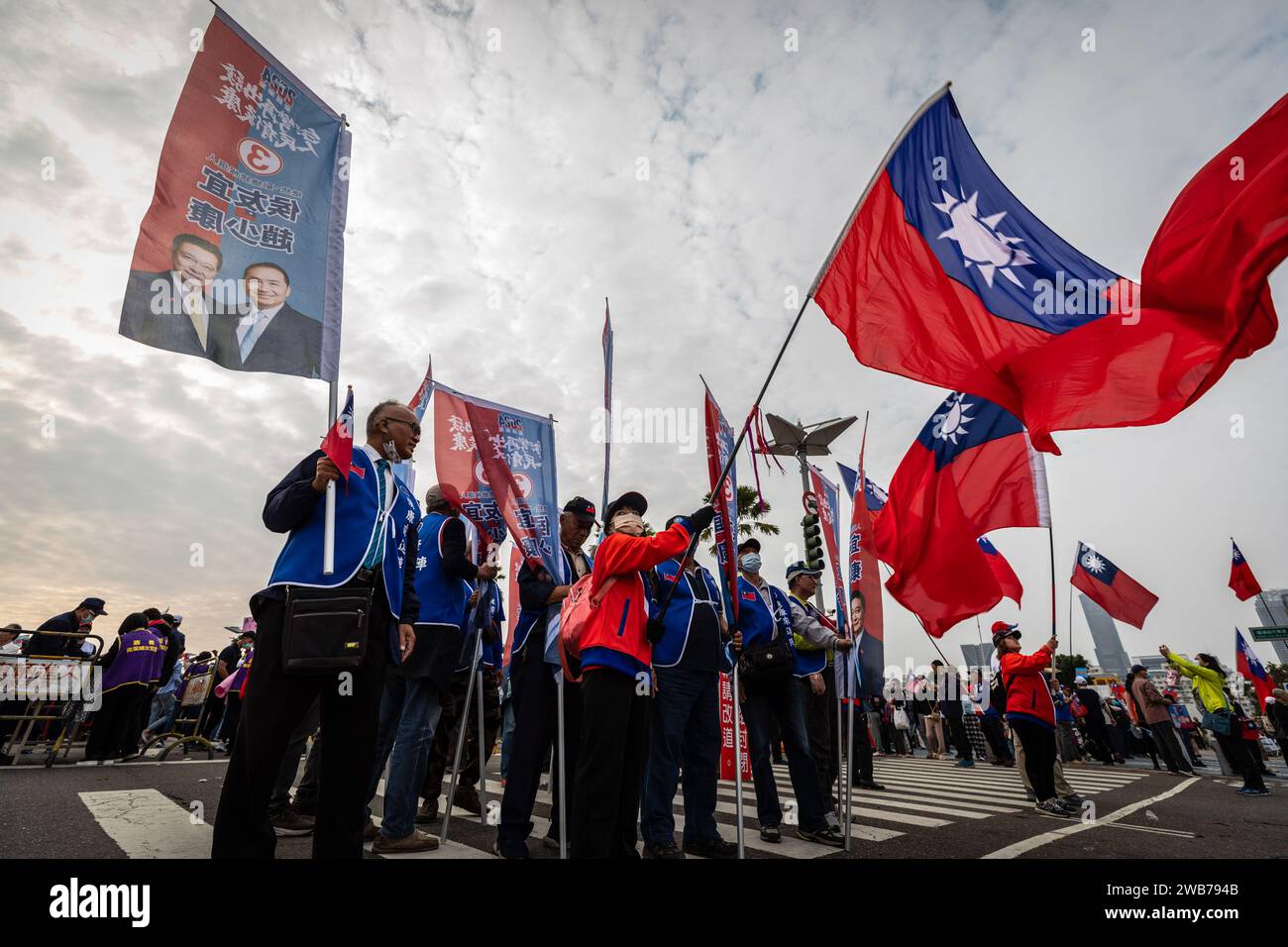 Kaohsiung, Taiwan. 07th Jan, 2024. Supporters wave the National Flag of ...