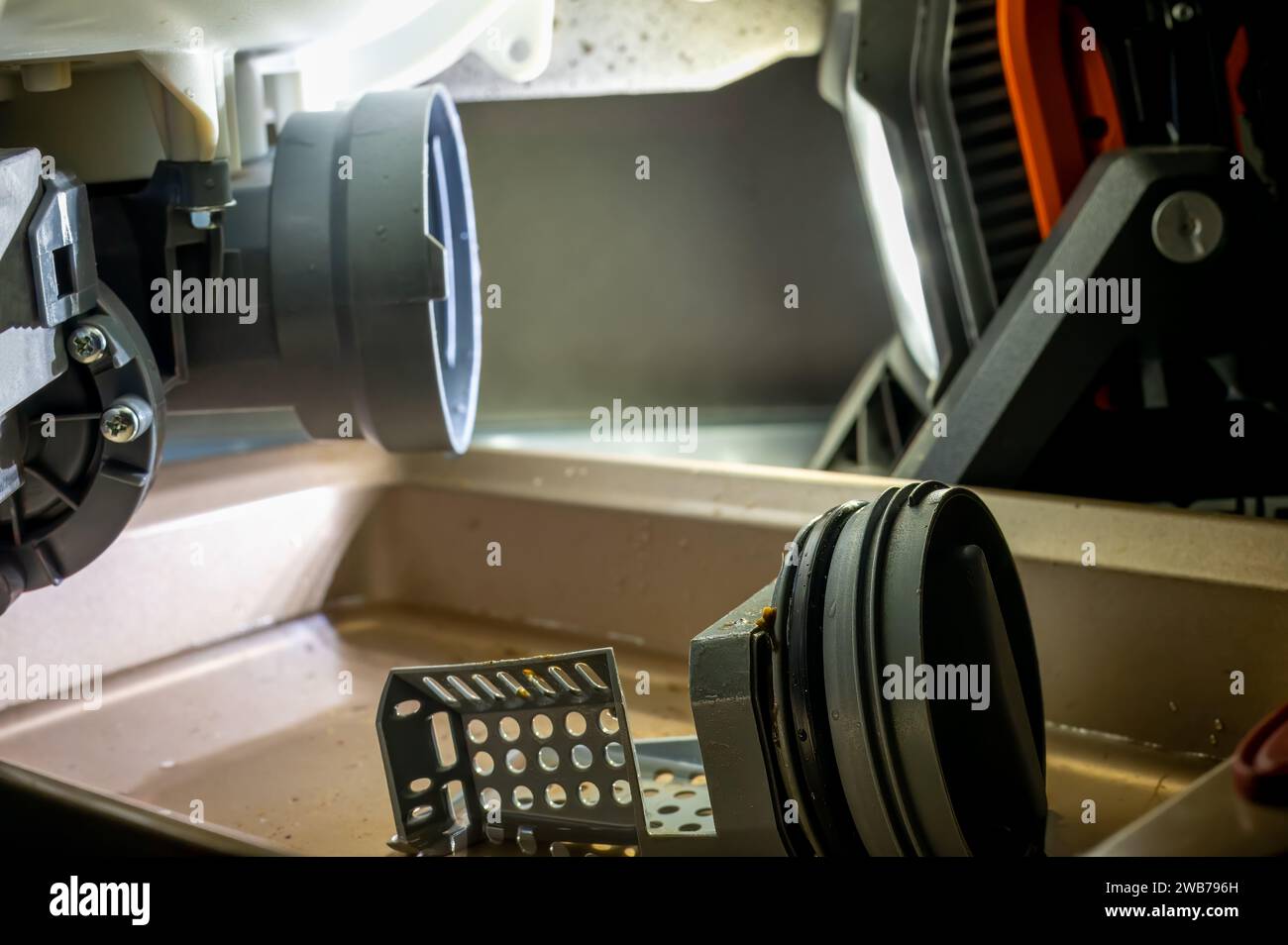 Cleaning and draining a washing machine filter Stock Photo - Alamy