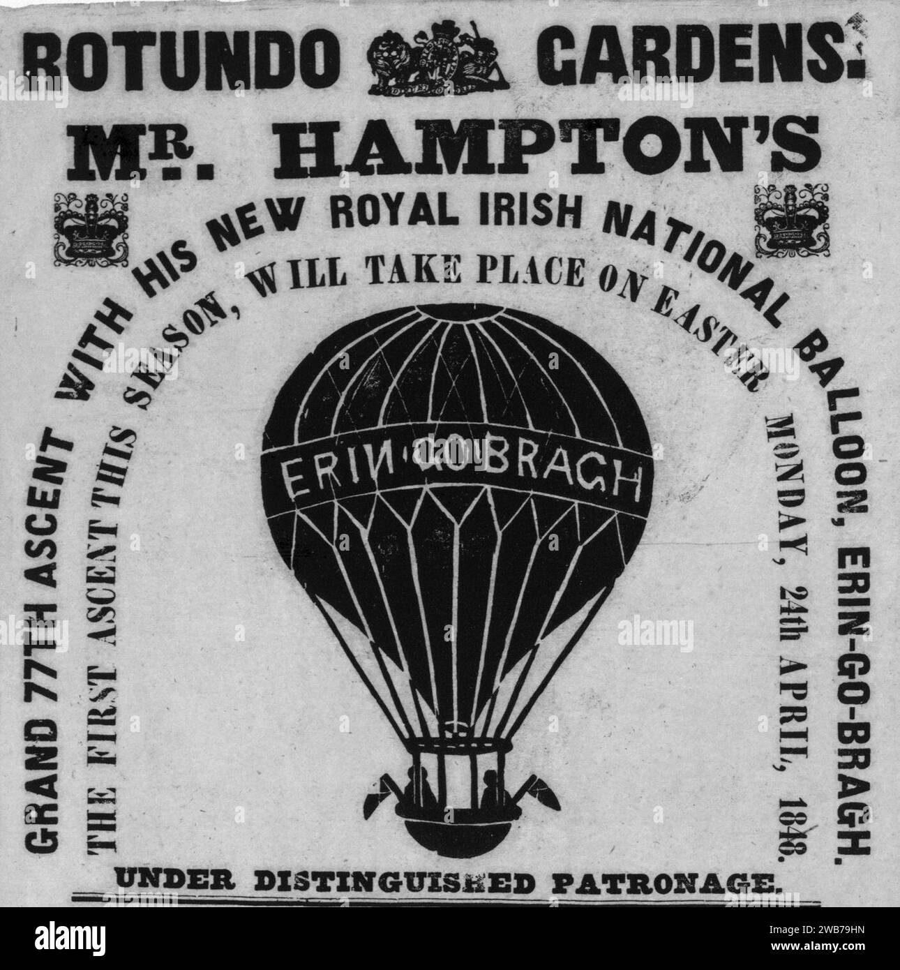 Irish national balloon and parachute jump in 1848 (cropped Stock Photo ...