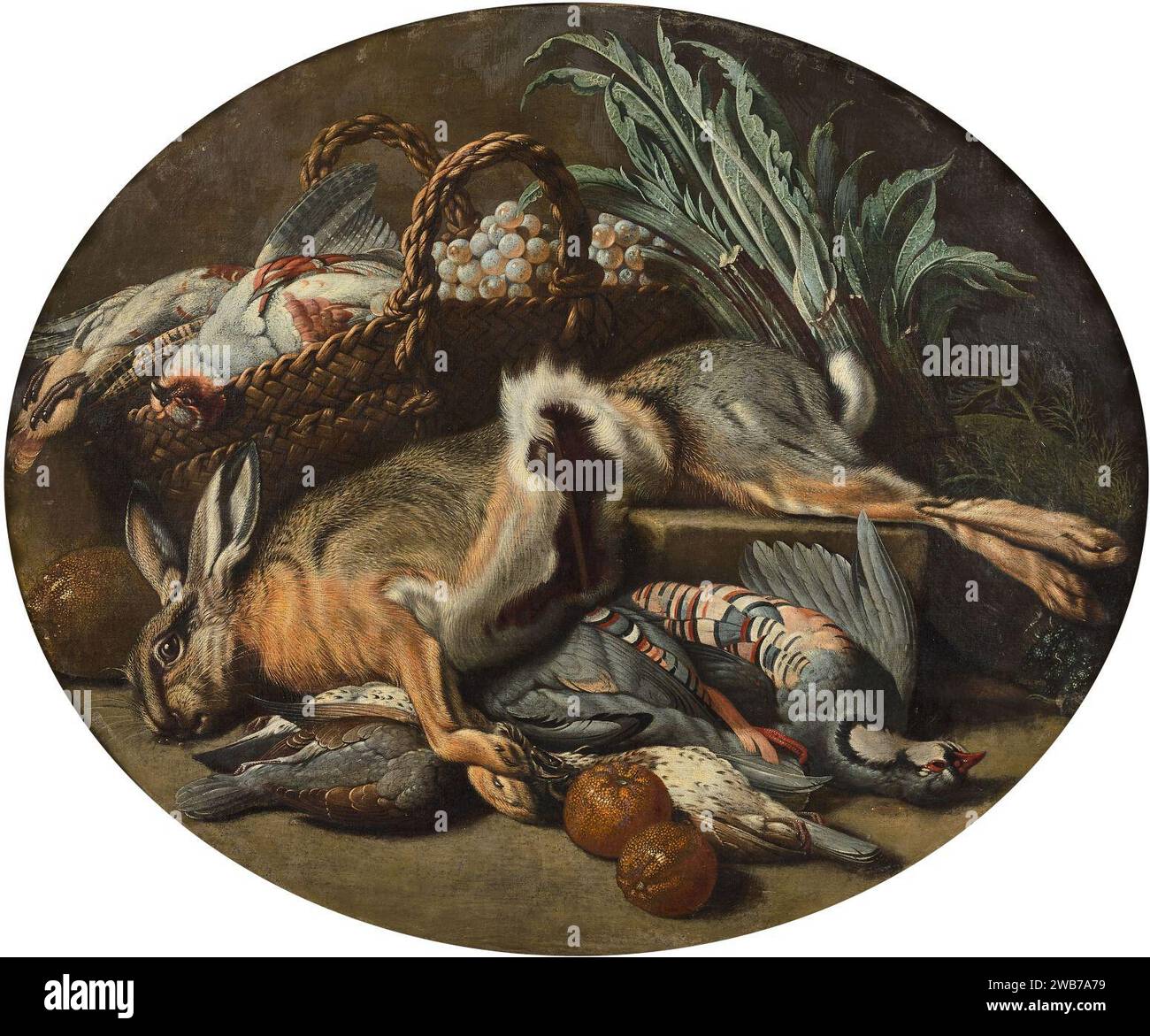 Jacob van der Kerckhoven - Still life with a hare, birds and a fruit ...