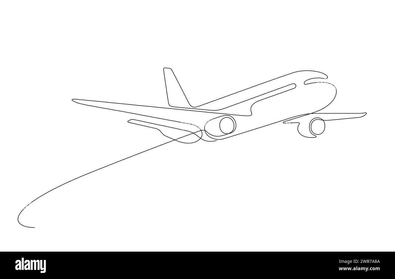 flying airplane minimalist continuous one line drawing thin line ...