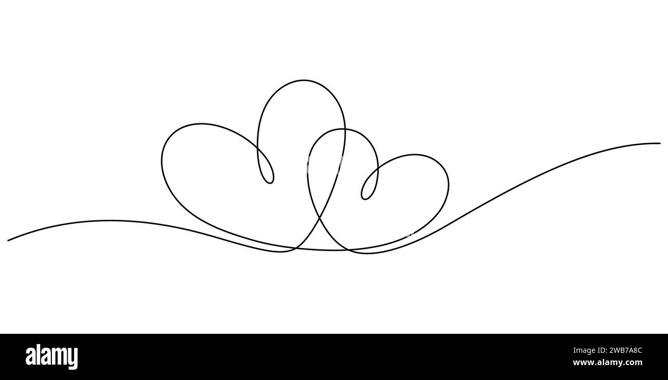 couple hearts continuous line drawing minimalist decorative vector ...