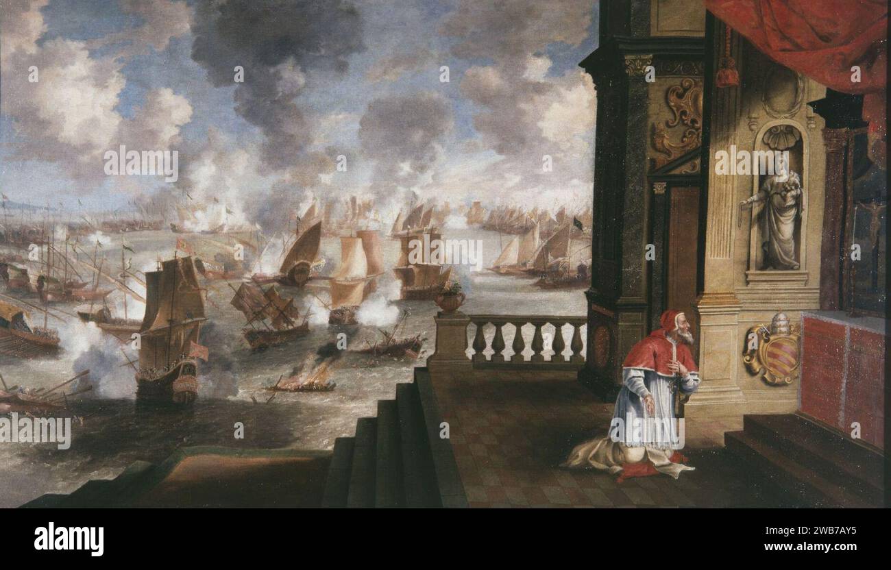 Jan Peeters (I) - Battle of Lepanto of 1571 with Pope Pius V kneeling ...