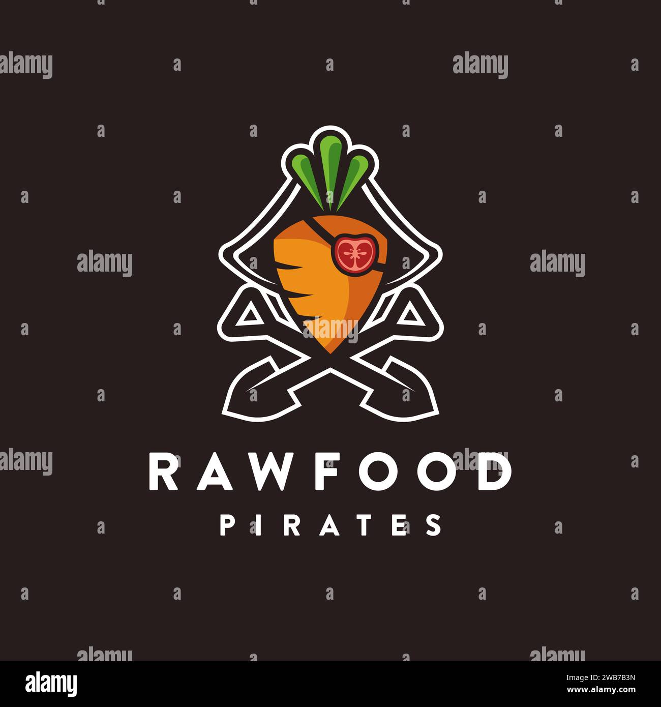 Raw food logo, creative carrot tomato pirates logo icon Stock Vector ...