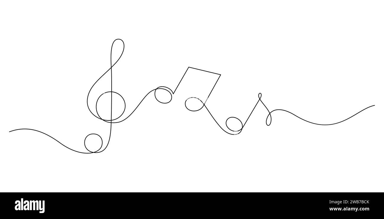 continuous line drawing of treble clef music notes minimalism vector ...