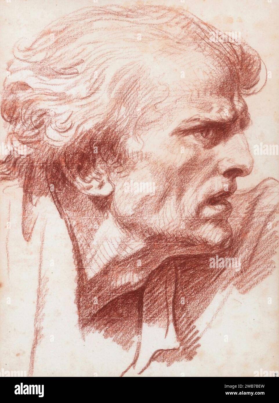 Jean-Baptiste Greuze - Study of the head of a man, seen in profile, his ...