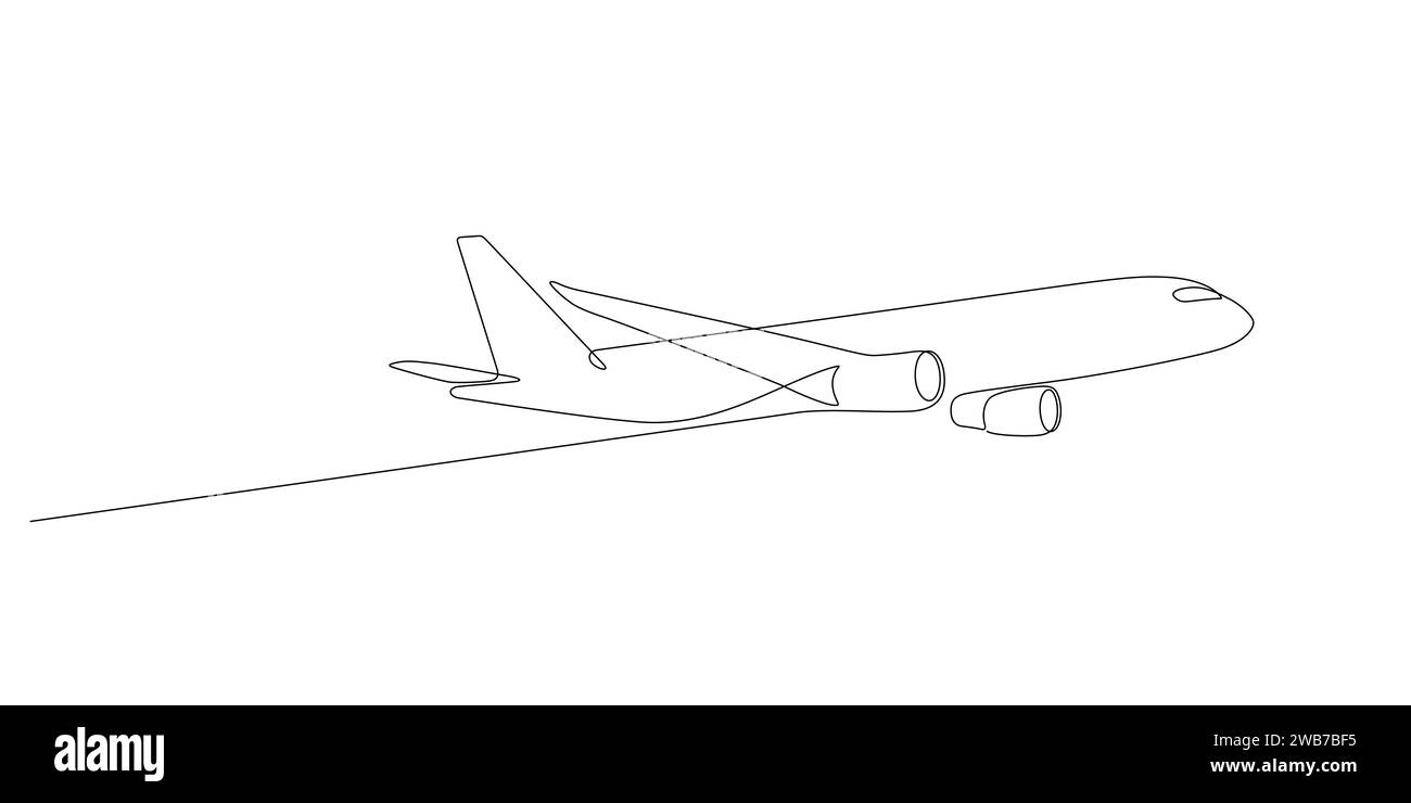 flying airplane minimalism one line continuous drawing thin line ...