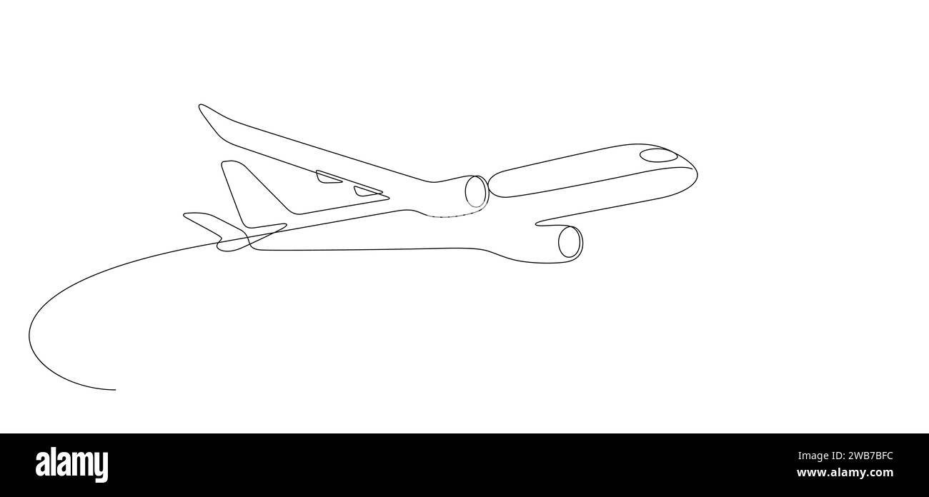 flying aeroplane takeoff and curved line minimalist continuous one line ...