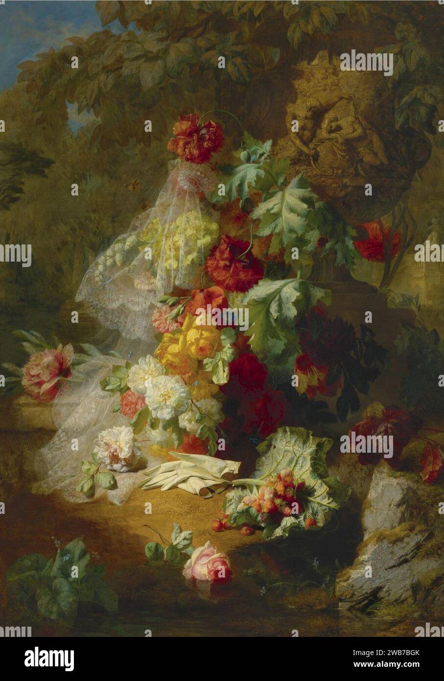 Jean-Baptiste Robie - Still Life in a park with an urn of Venus and ...