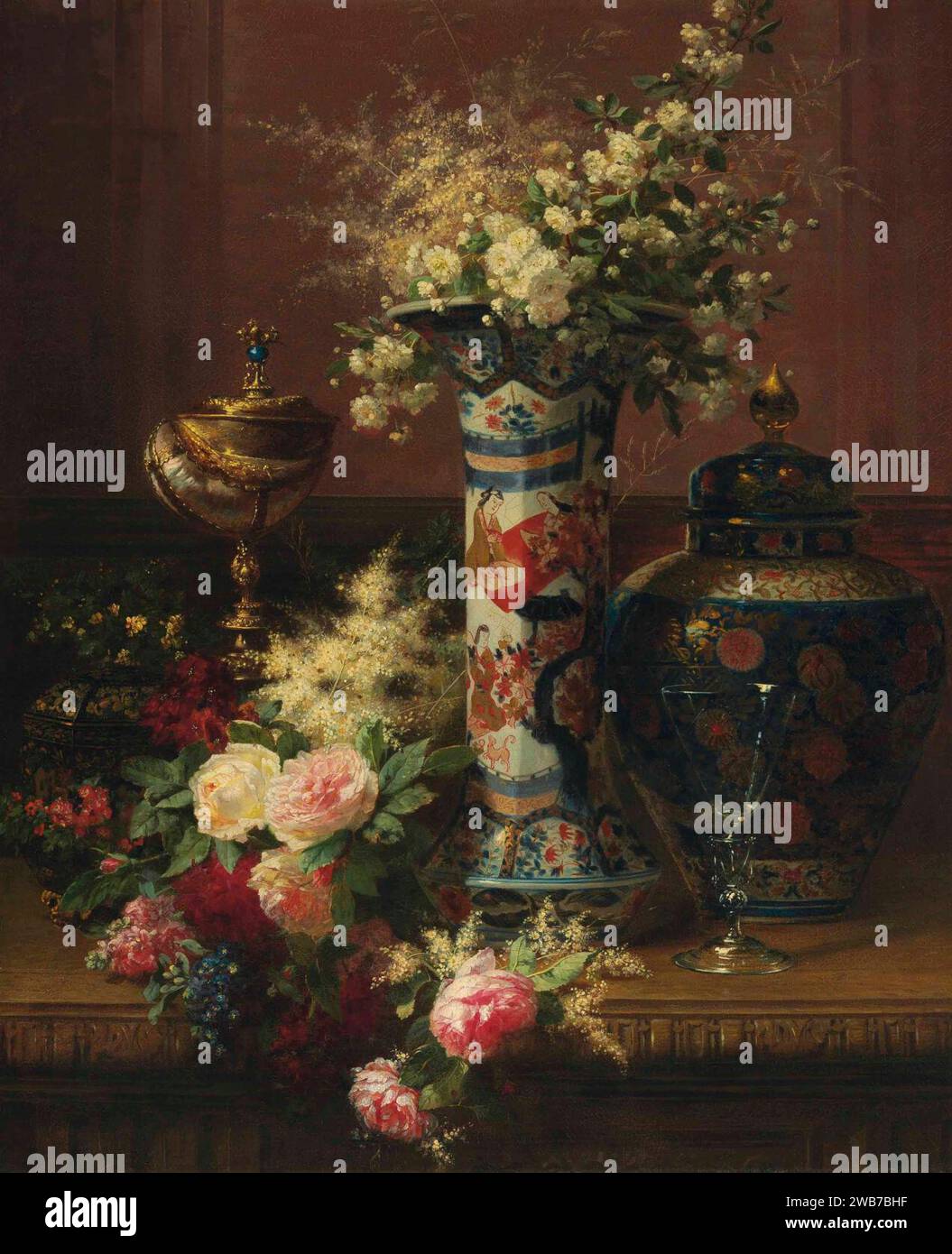 Jean-Baptiste Robie - Roses, Peonies and Forget-me-nots in a Japanese ...