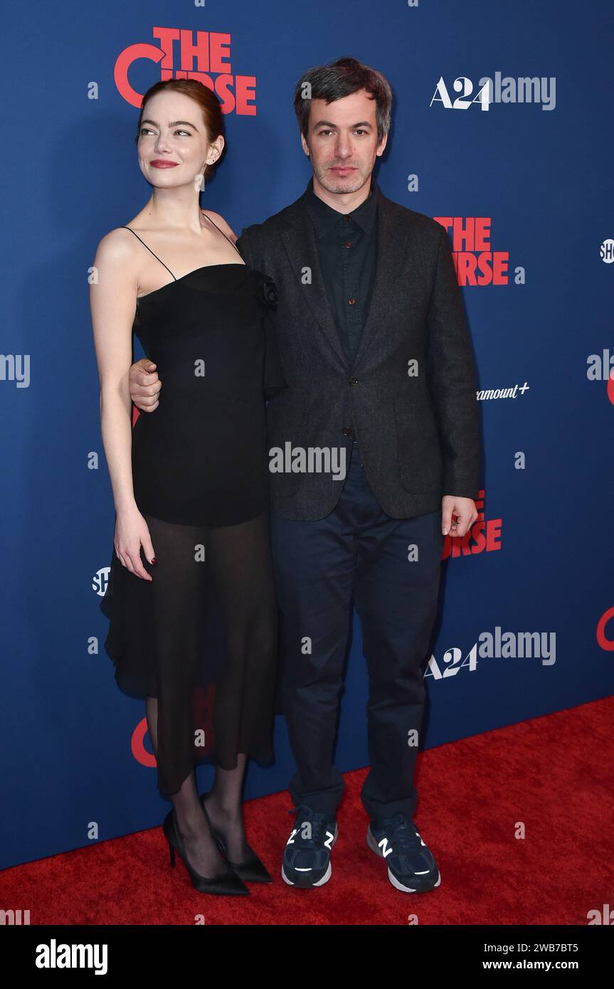 Emma Stone, left, and Nathan Fielder attend the season one finale ...