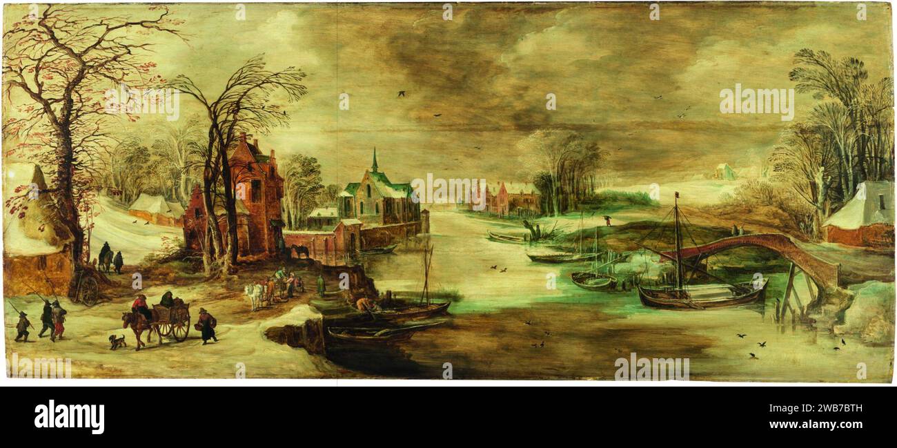 Joos de Momper (II) and Jan Brueghel (II) - River landscape in winter ...