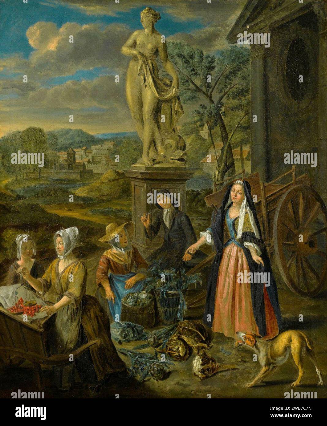 Joseph van Aken - Vegetable and fruit market by a statue of Venus Stock ...
