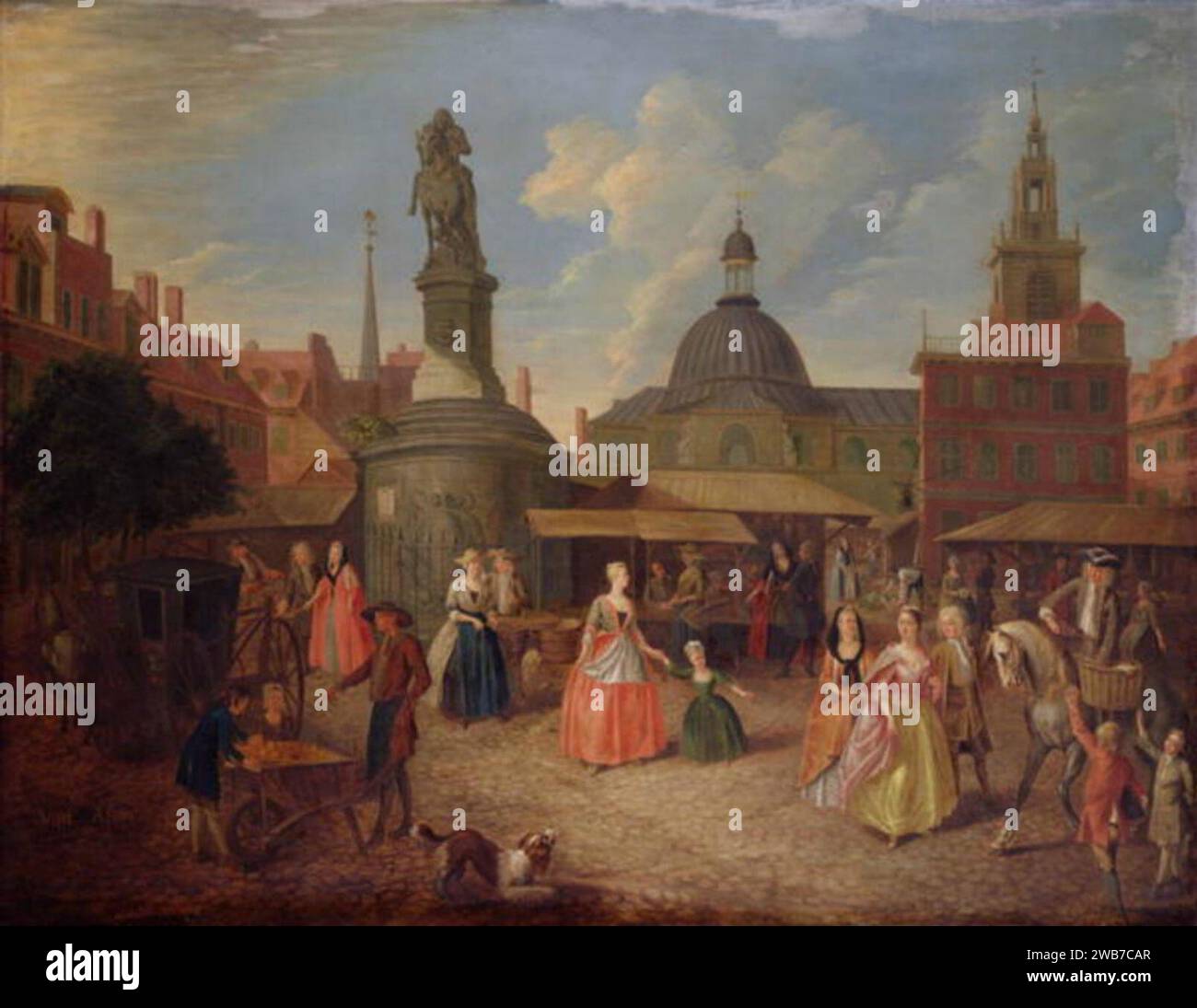 Jozef van Aken - View of Stocks Market with the statue of King Charles ...