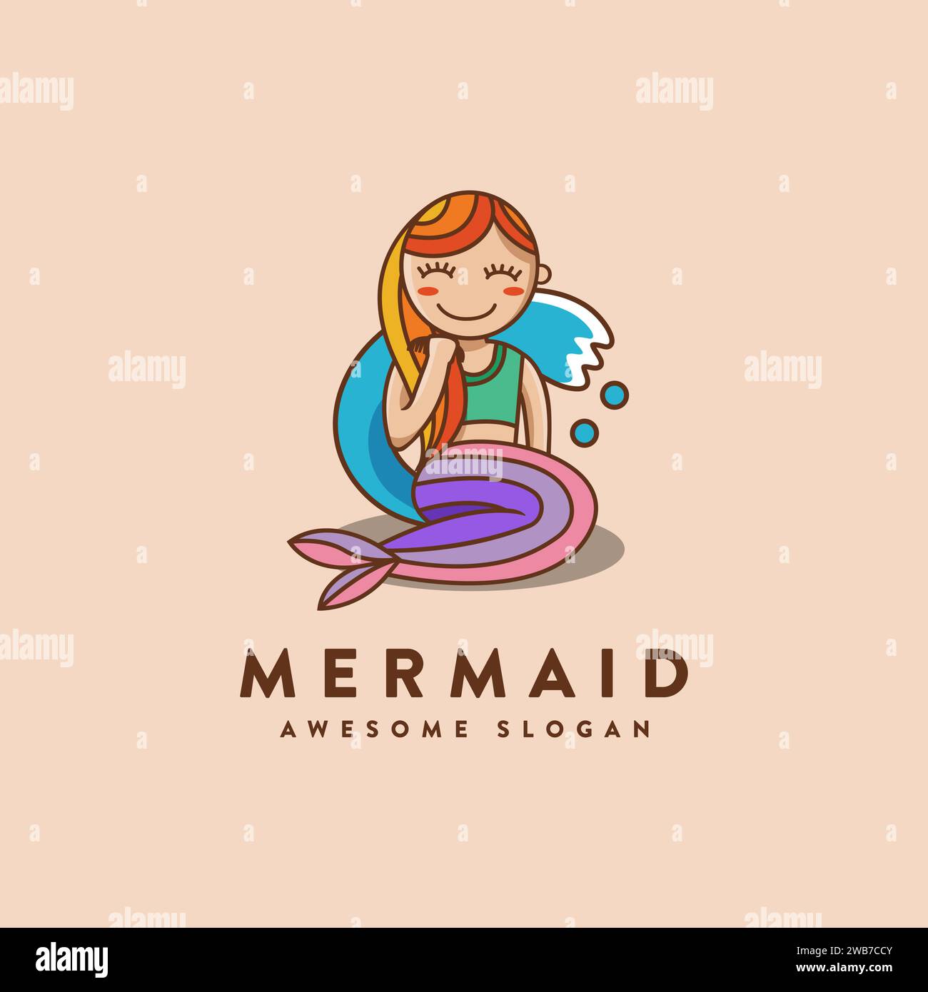 Fun mascot cartoon Mermaid logo icon vector illustration on light ...