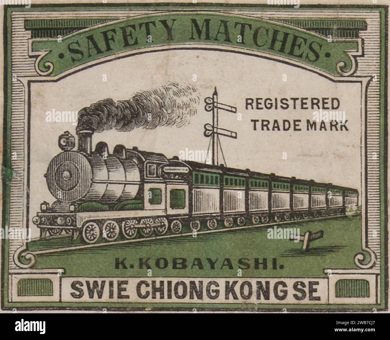 ''K. Kobayashi Safety Matches'' ''Swie Chiong Kong Se'' matchbox label ...
