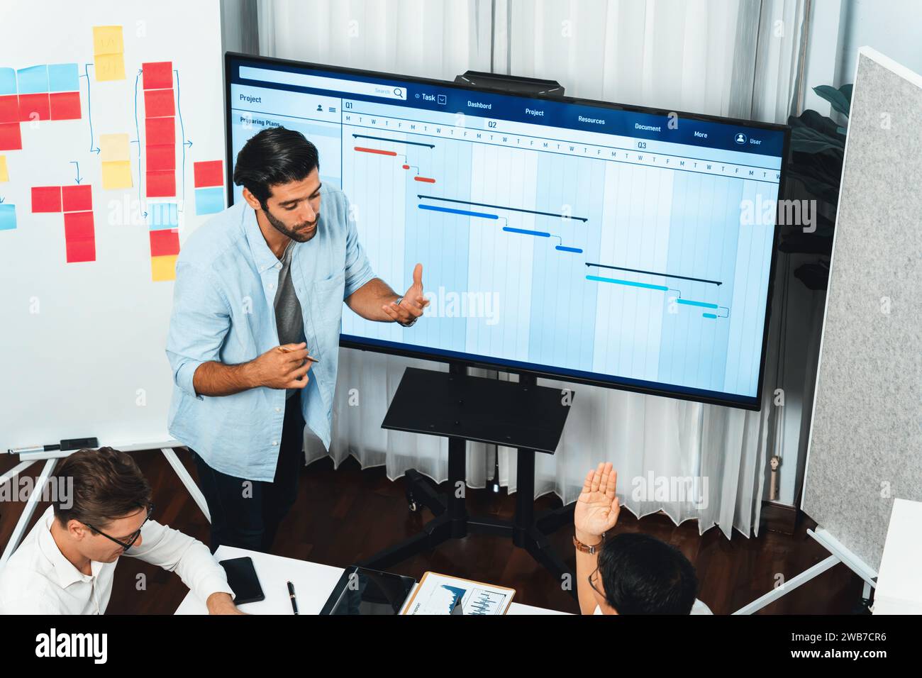 Project manager communicate and collaborate with team using project ...