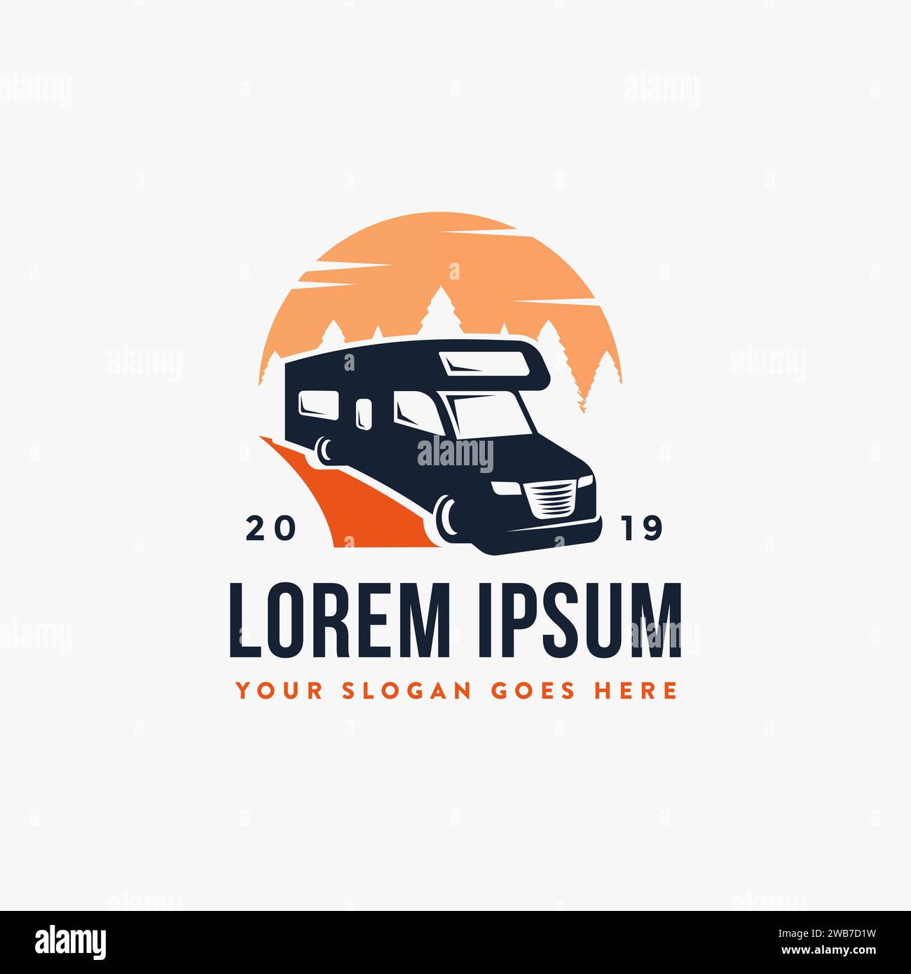 Vintage retro RV camper van logo icon illustration template on white ...