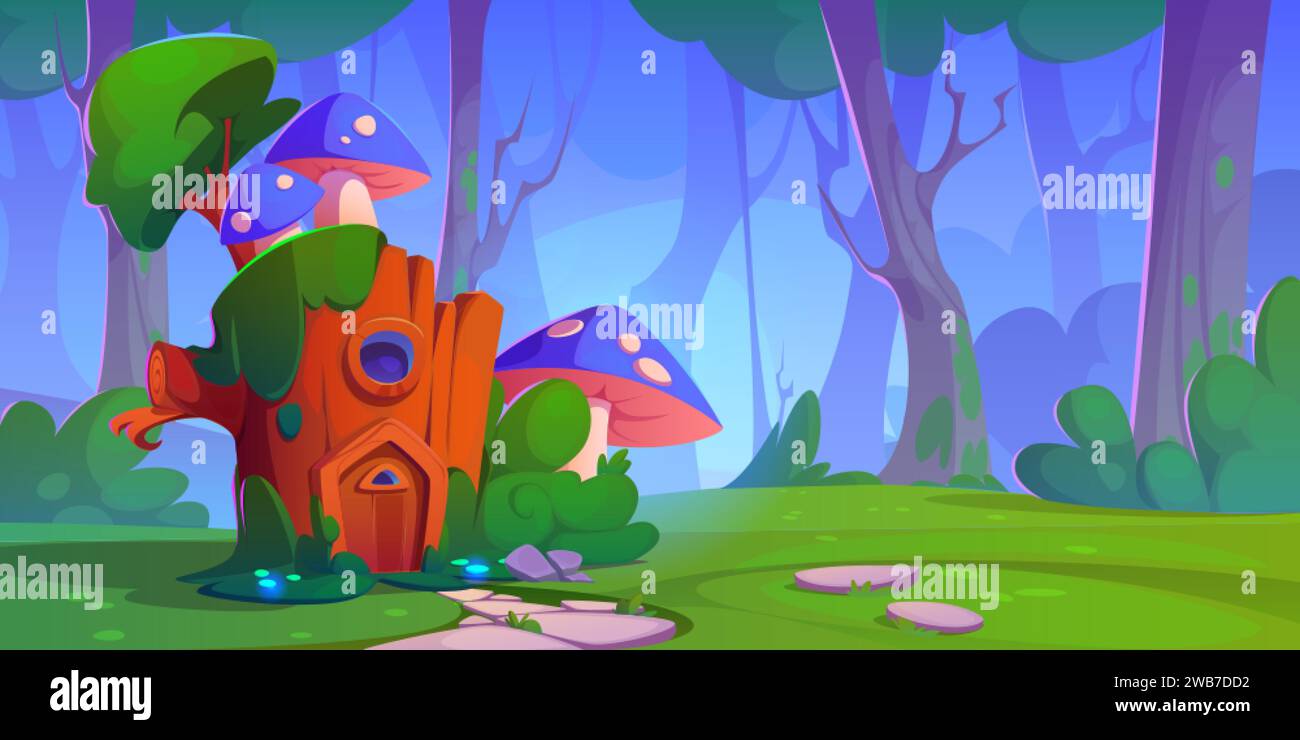 Fairytale tiny house made of tree stump. Small fantastic elf or gnome ...