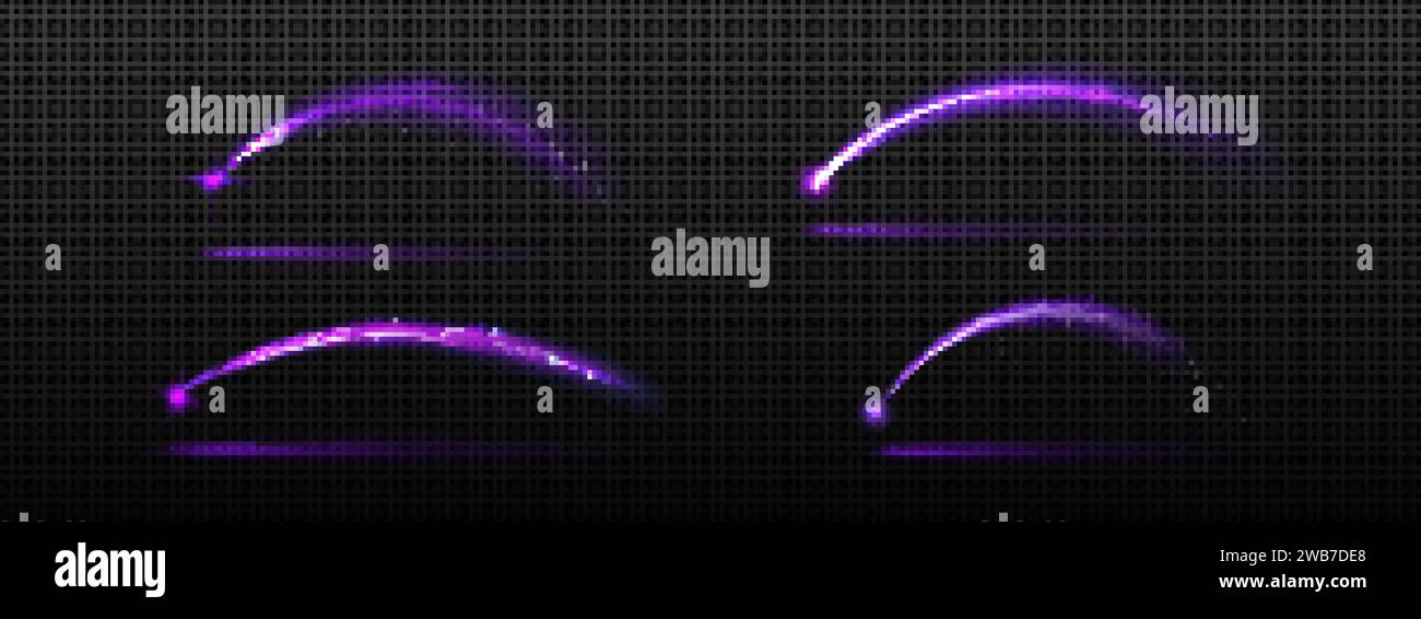 Shooting star with purple glowing arc burst track. Realistic vector ...