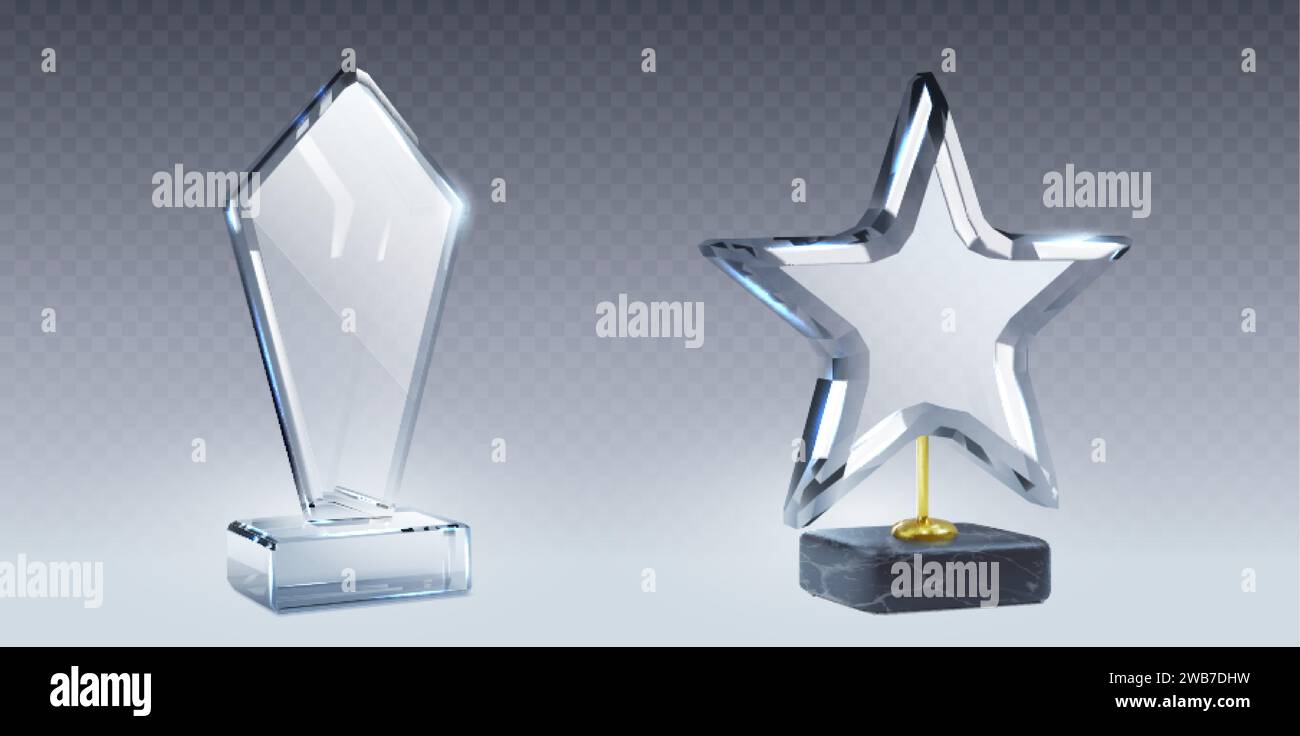 3D glass awards set isolated on transparent background. Vector ...