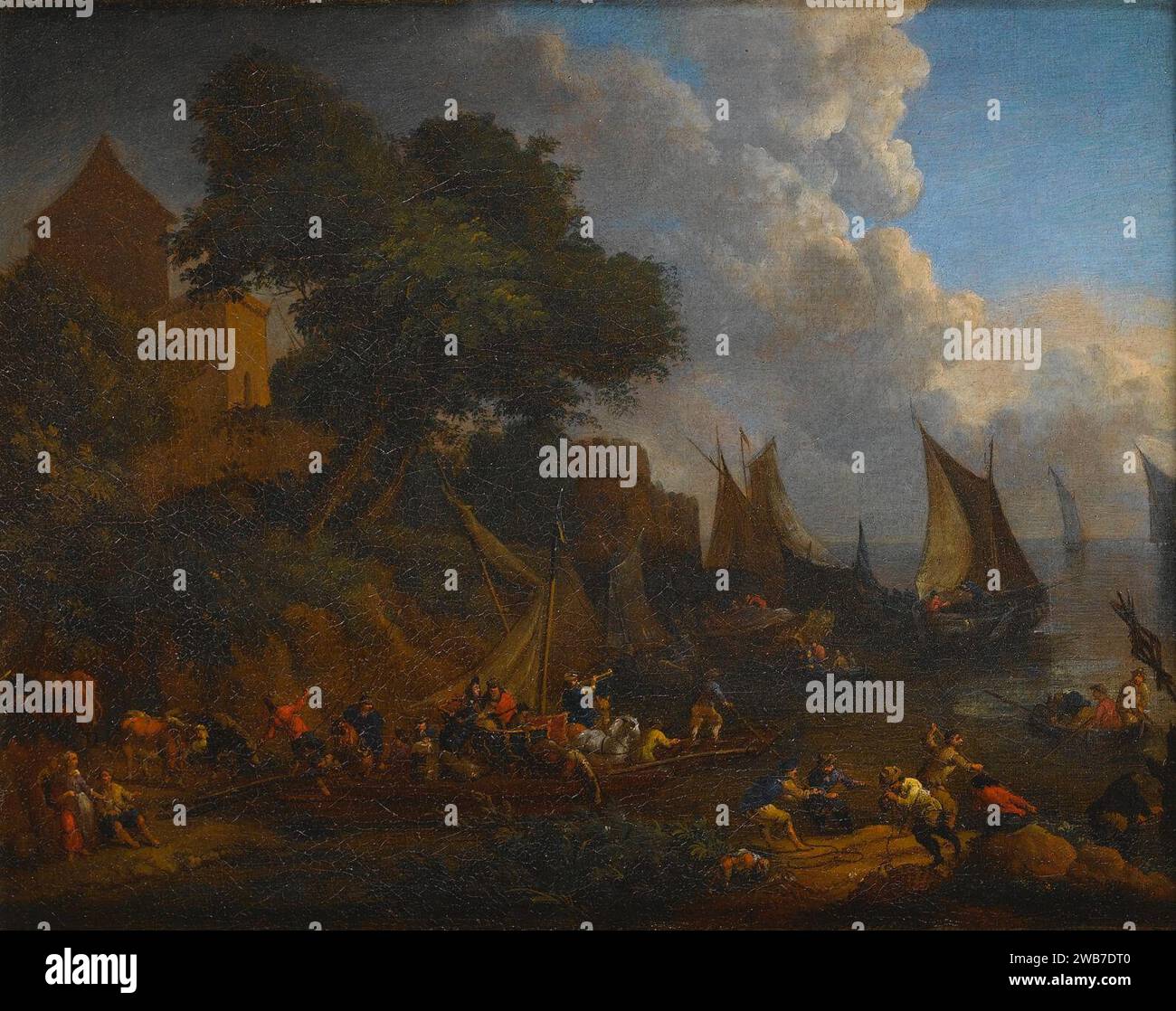 Lucas Smout - Harbour with figures loading their vessels Stock Photo ...