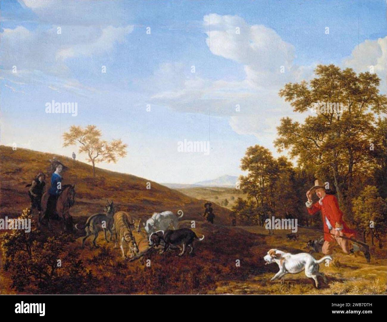 Ludolf de Jongh - Landscape with a huntsman and his hounds attacking a ...