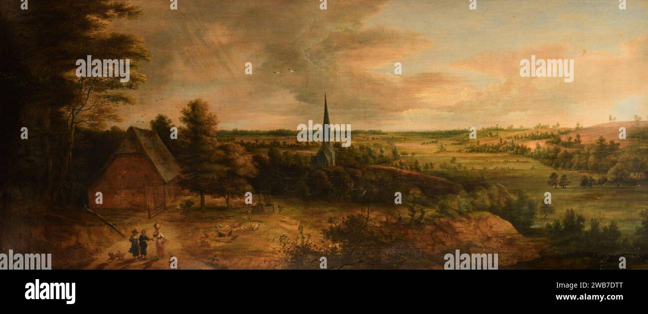 Lucas van Uden - Panoramic landscape with shepherds and peasants Stock Photo - Alamy