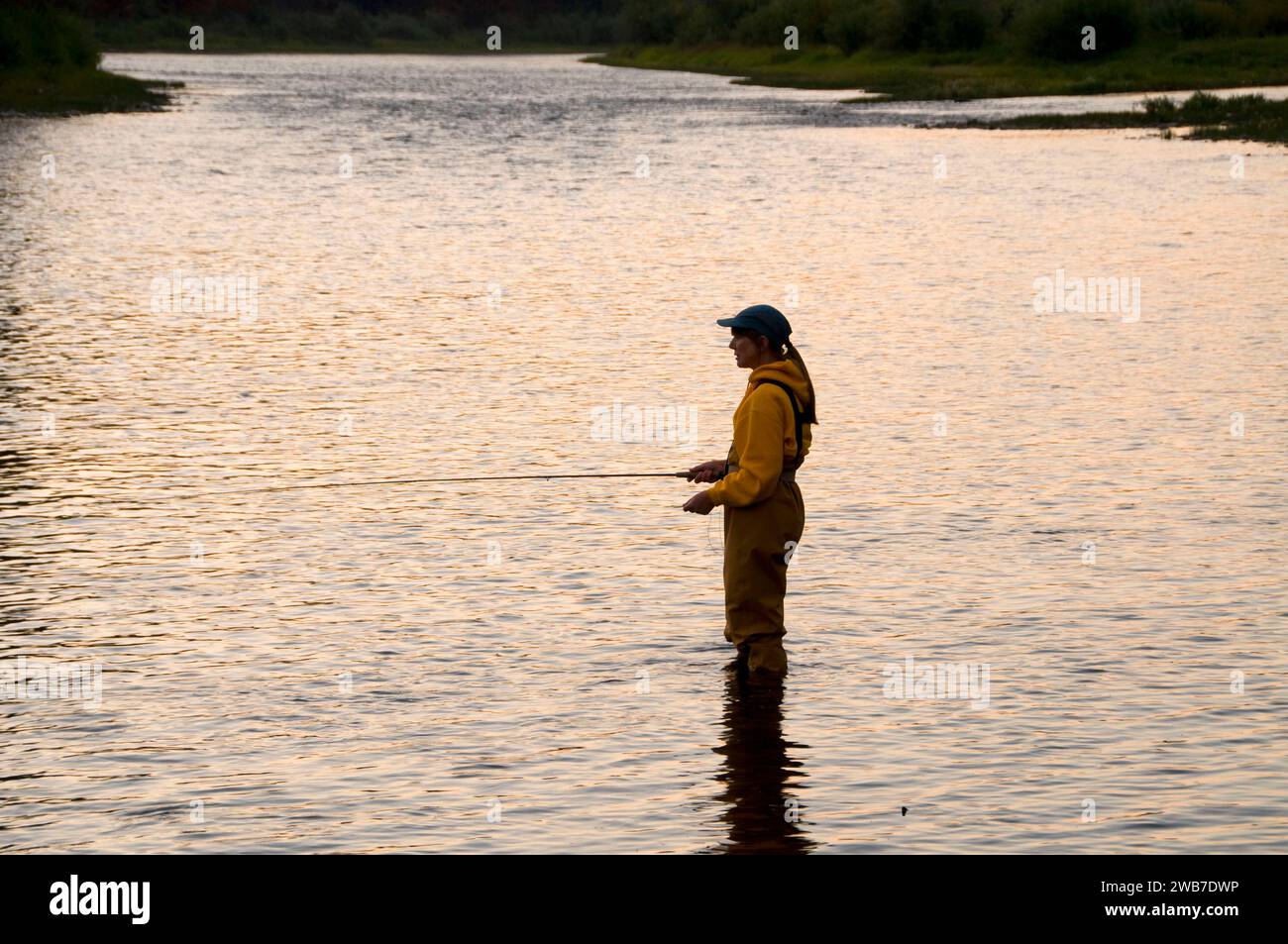 Woman trout fishing dusk hi-res stock photography and images - Alamy
