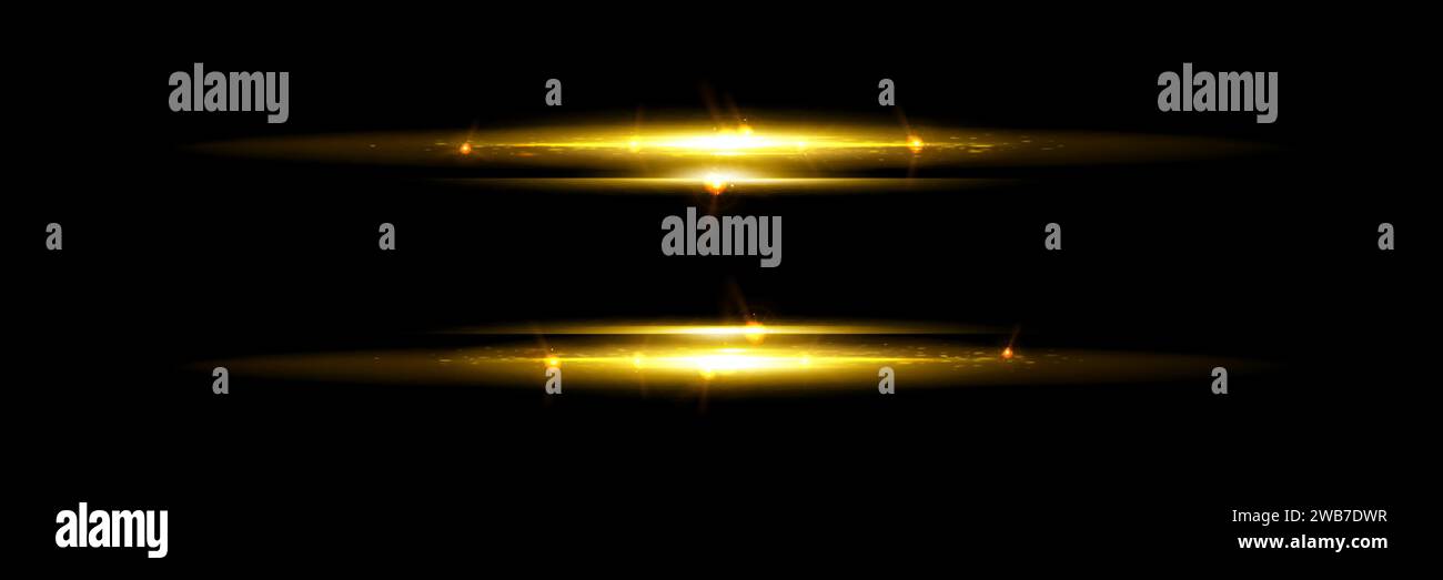 Horizontal golden light stripe with fade effect. Realistic vector ...