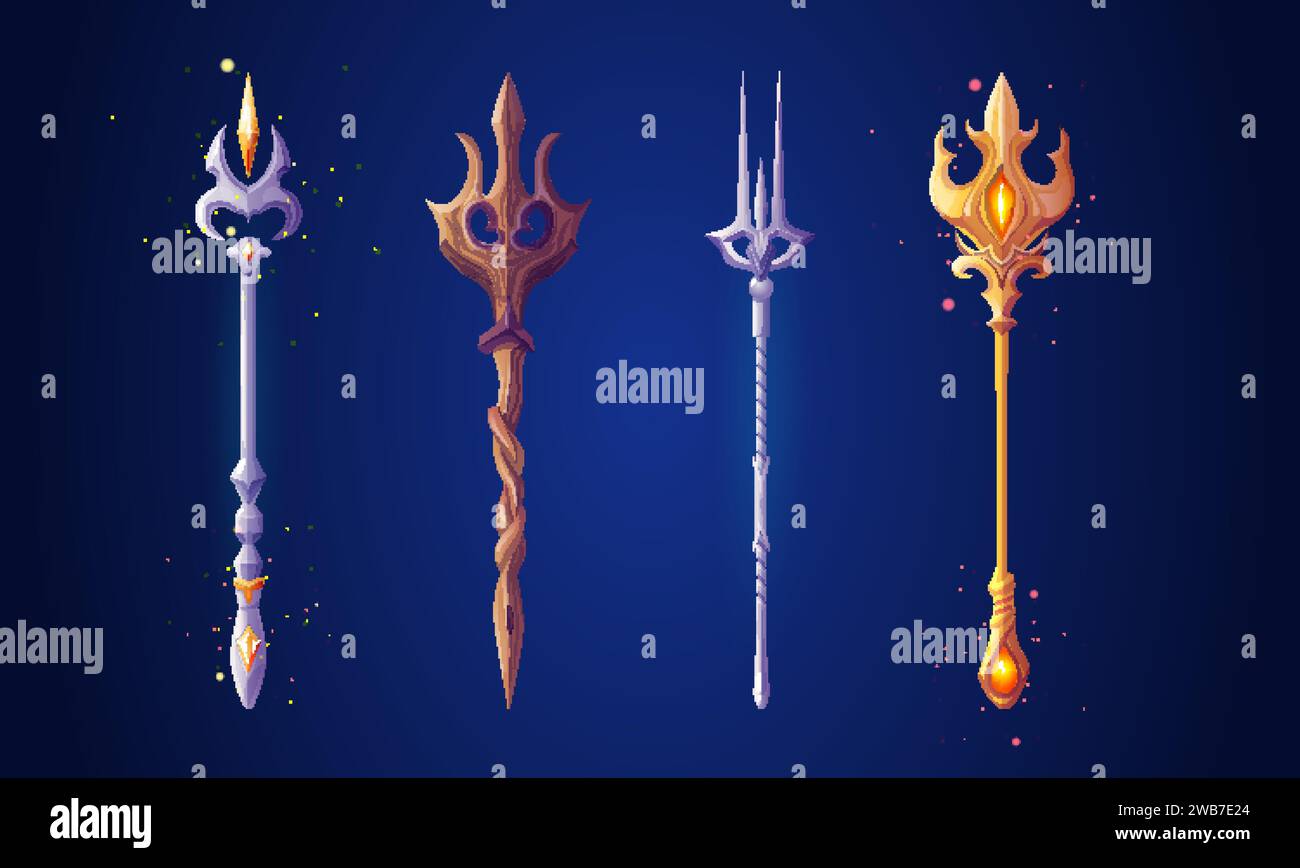 Trident staffs set isolated on background. Vector cartoon illustration ...