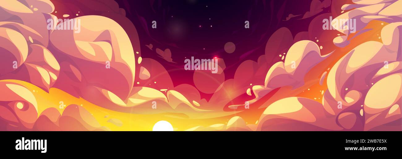 Sunset anime sky with cloud vector background. Cloudy heaven painting ...