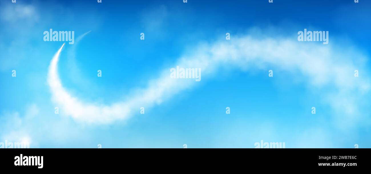 Smoke plain trail, jet cloud speed line in air sky. White rocket ...