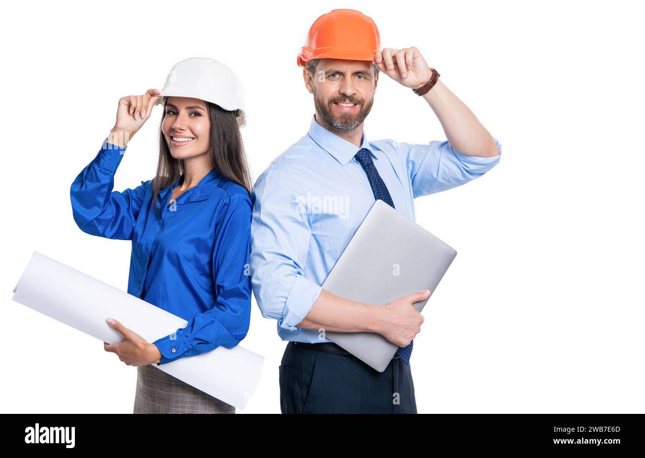 Safety business. Data protection. Supervisor engineer with blueprint ...