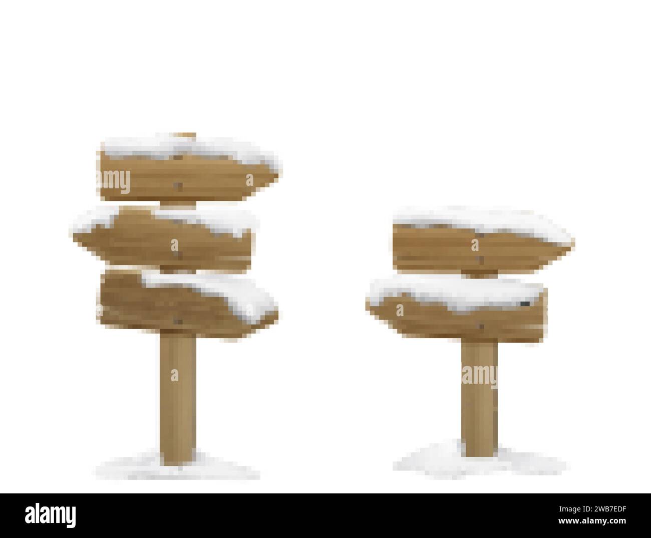 Wooden signboard covered with snow 3d cartoon vector set. Realistic ...