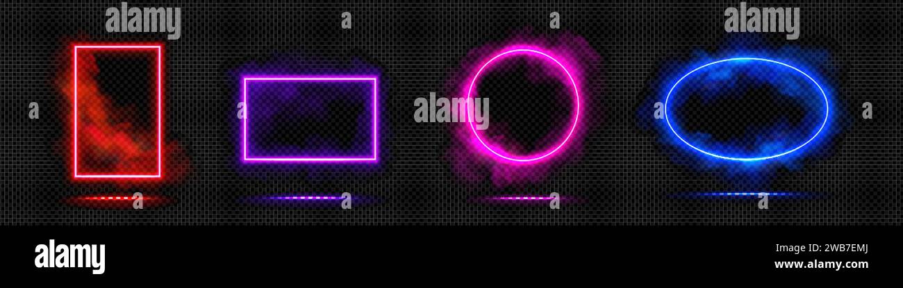 Neon glowing frame with smoke. Realistic vector illustration set of ...