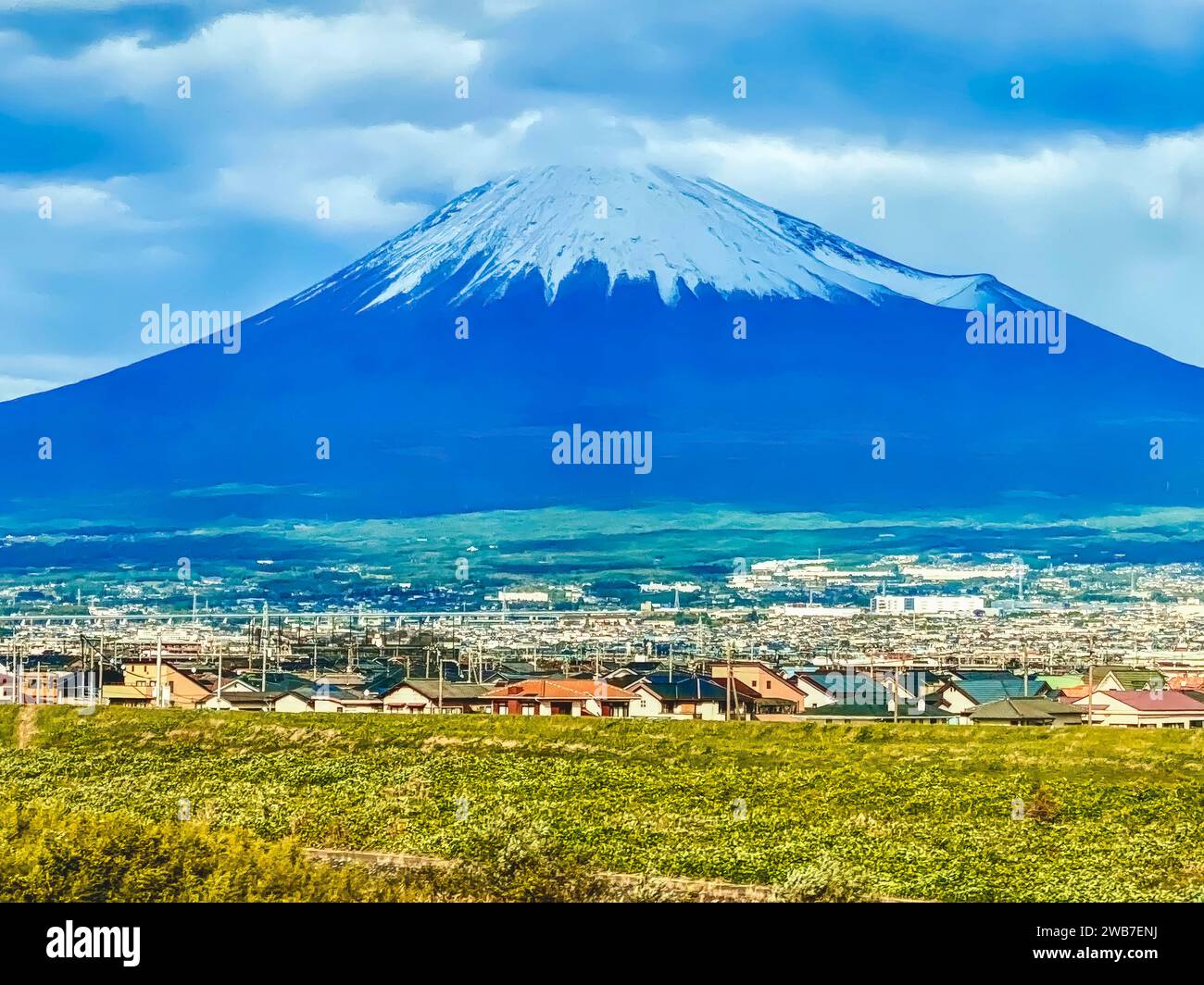 Colorful Snowy Mount Fuji Mountain From Bullet Train Buildings ...