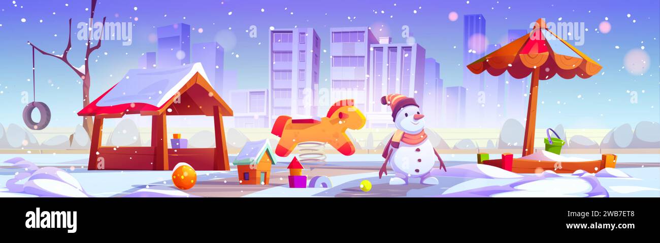 Winter playground for children in city park. Vector cartoon ...