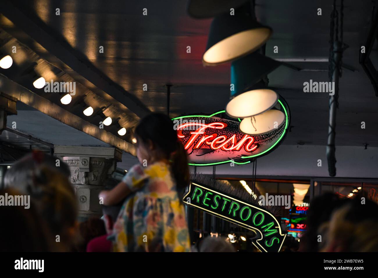 Neon signs around Pike Place Market in Downtown Seattle Stock Photo - Alamy