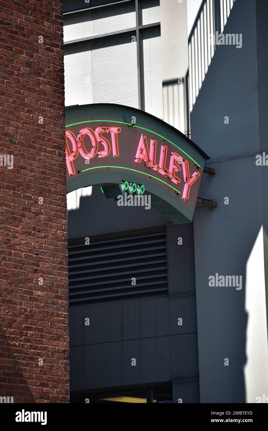 Neon signs around Pike Place Market in Downtown Seattle Stock Photo - Alamy