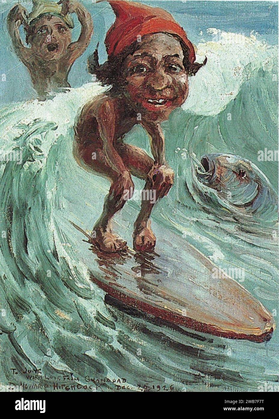 'Menehune on Surfboard' by D. Howard Hitchcock, 1924 Stock Photo - Alamy