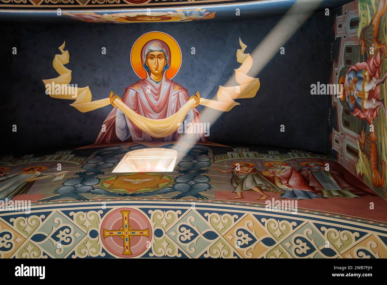 A mystical beam of light shining through the window of an ancient ...