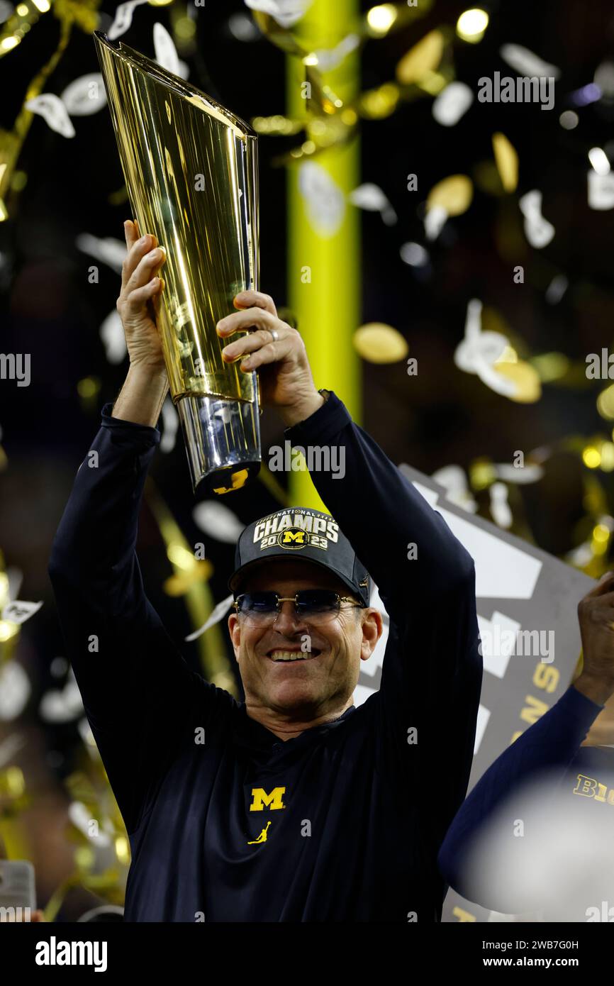 HOUSTON, TX - JANUARY 08: Head Coach Jim Harbaugh of the Michigan ...